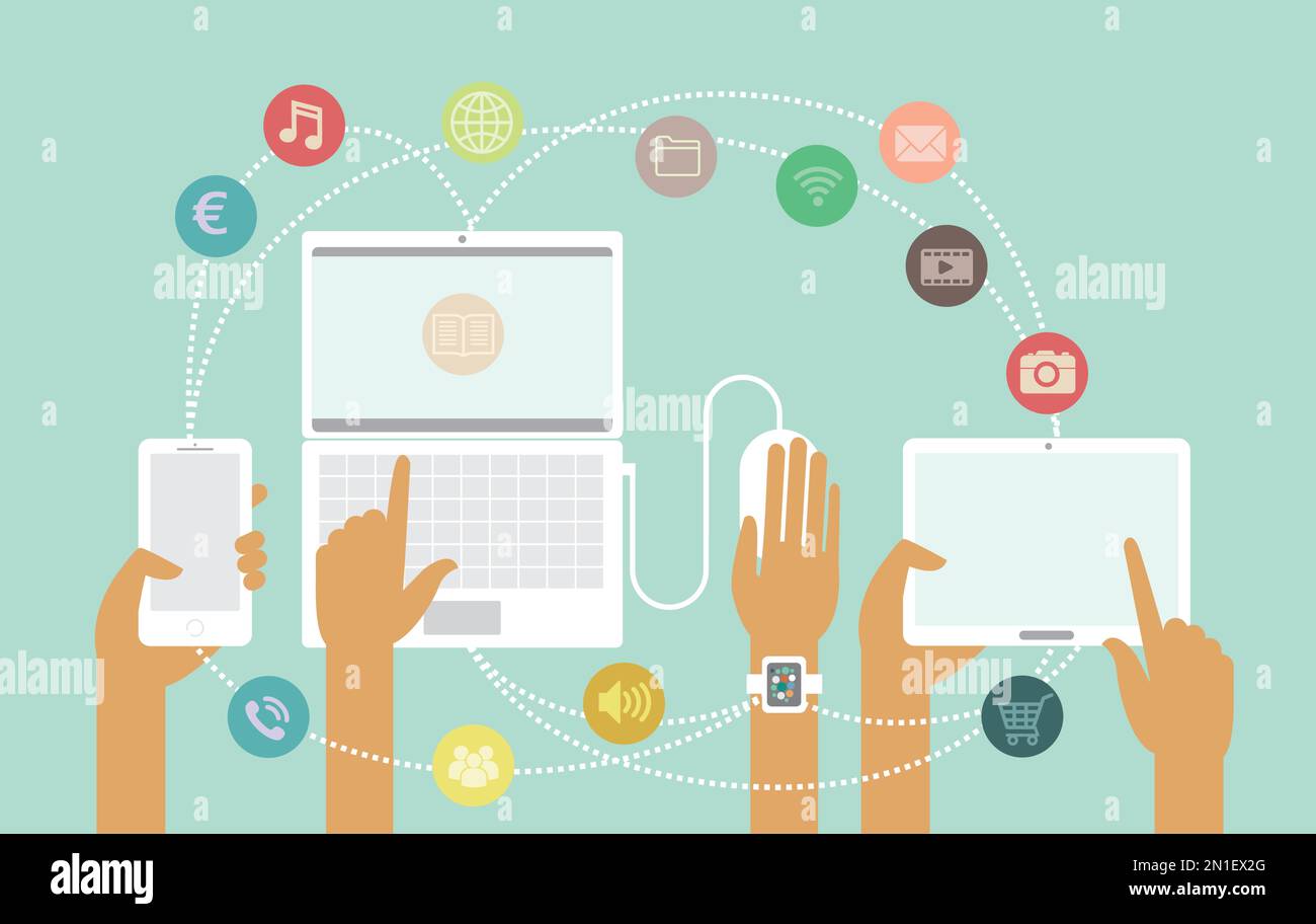 Smart devices with cloud connection colorful app icons concept Stock ...