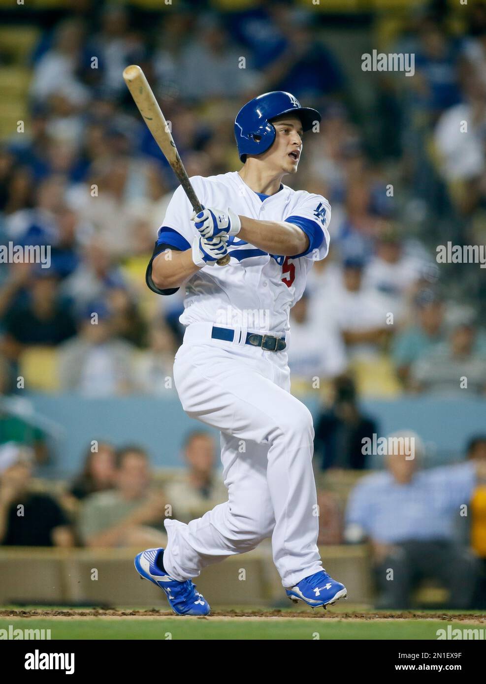 Los Angeles Dodgers' Corey Seager hits a double against the Colorado ...