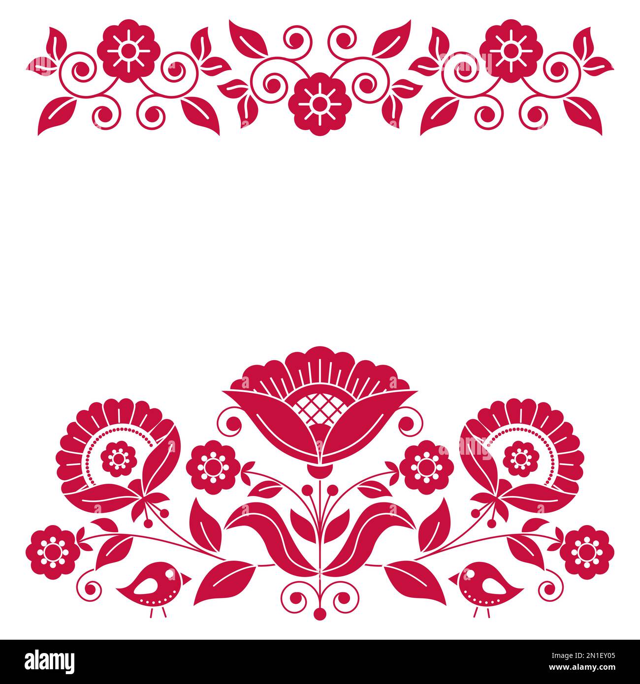 Scandinavian retro folk art vector greeting card or wedding invitaion ...