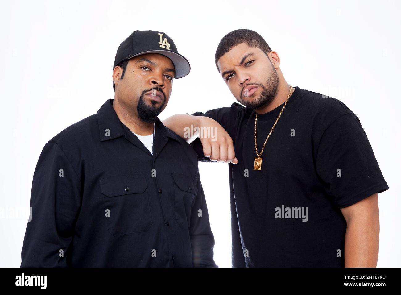 In this Aug. 2, 2015 photo, Ice Cube left, and son O'Shea Jackson Jr ...