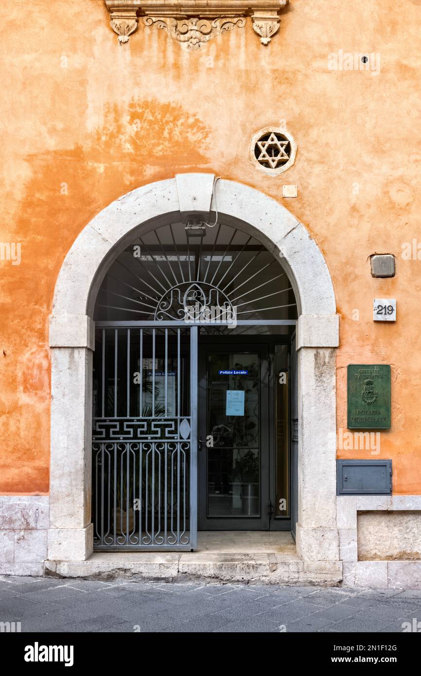 Taormina Sicily, Italy, local police station Polizia Locale with Star ...