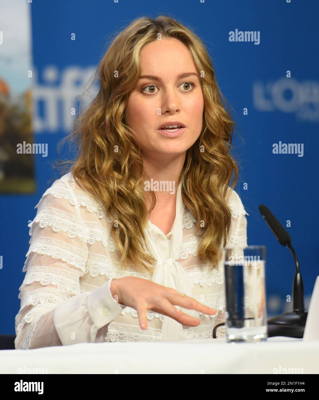 Brie Larson participates in a press conference for "Room" on day 5 of ...