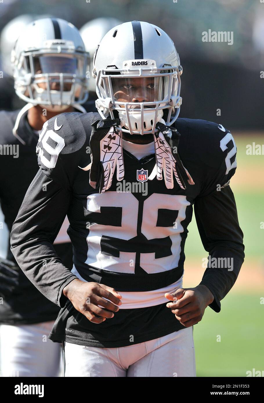 Oakland Raiders safety (29) Brandian Ross on the field during warm ups ...