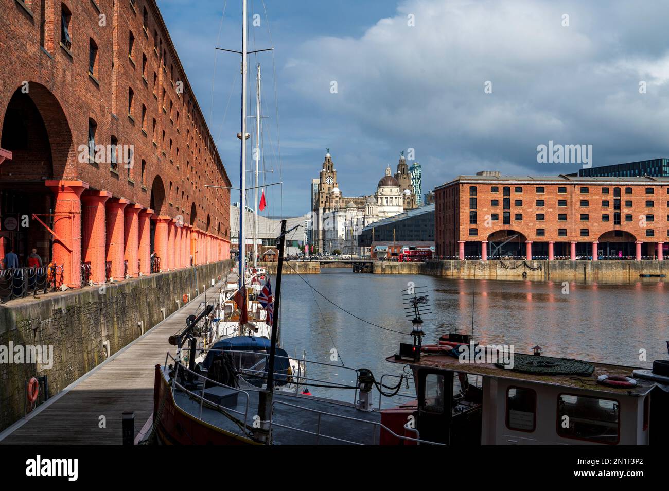 The Royal Albert Dock with The Liver Buildings, Liverpool, Merseyside ...