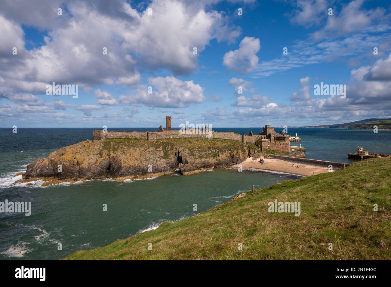Peel Castle standing on St. Patrick's Isle, Peel, Isle of Man, Europe ...