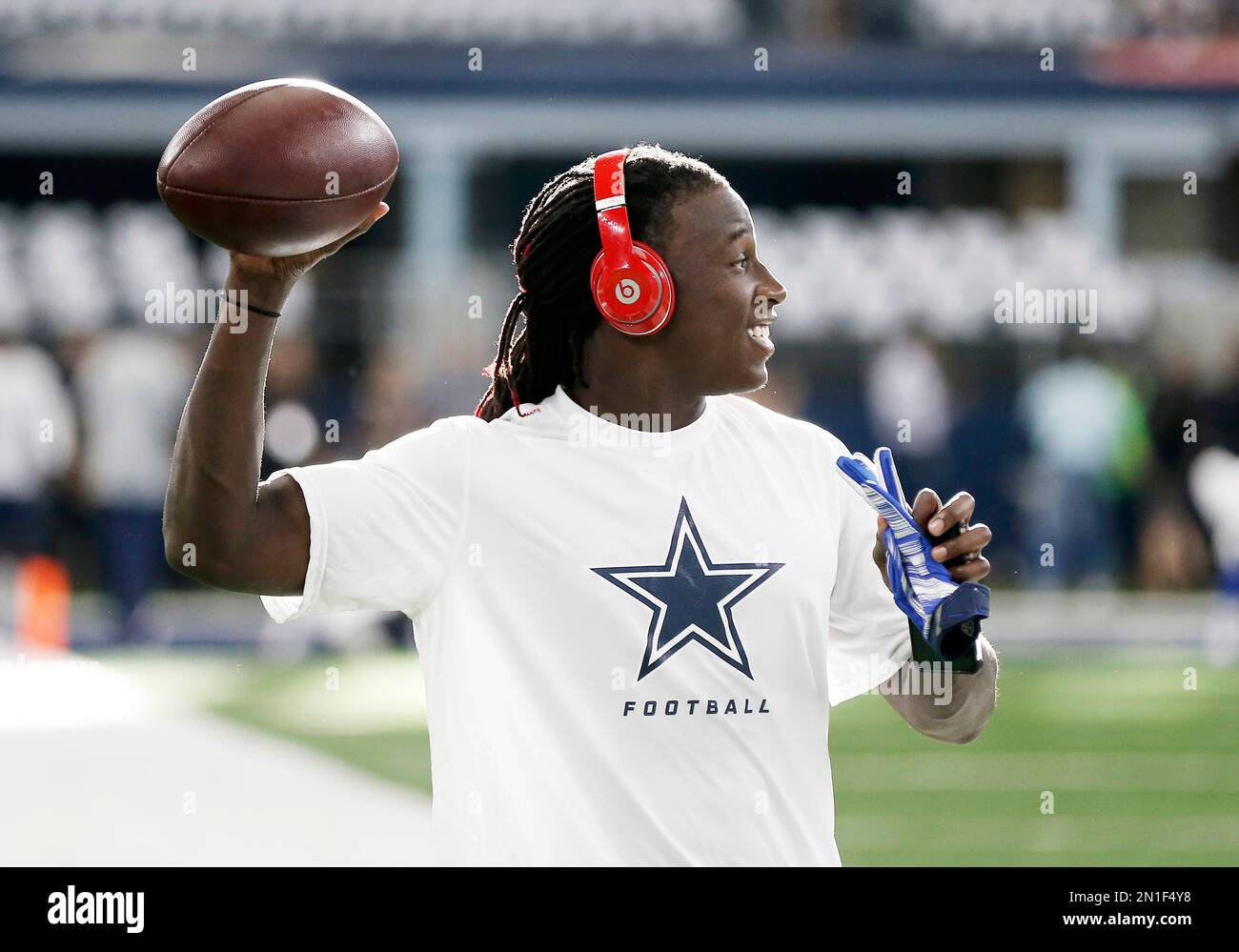 Dallas Cowboys wide receiver Lucky Whitehead (13) throws to a teammate ...
