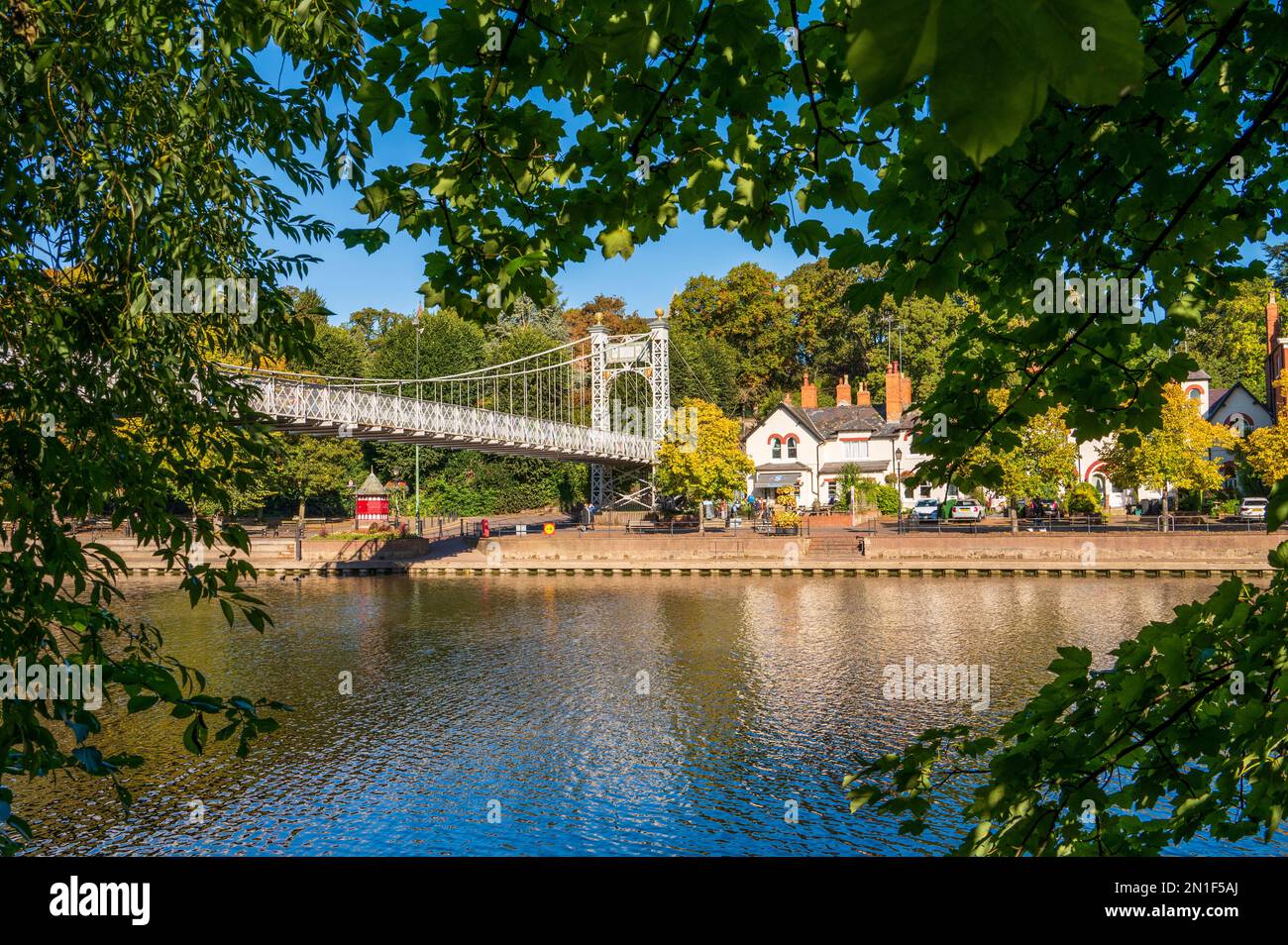 Queen's Park suspension bridge over the River Dee, Chester, Cheshire ...