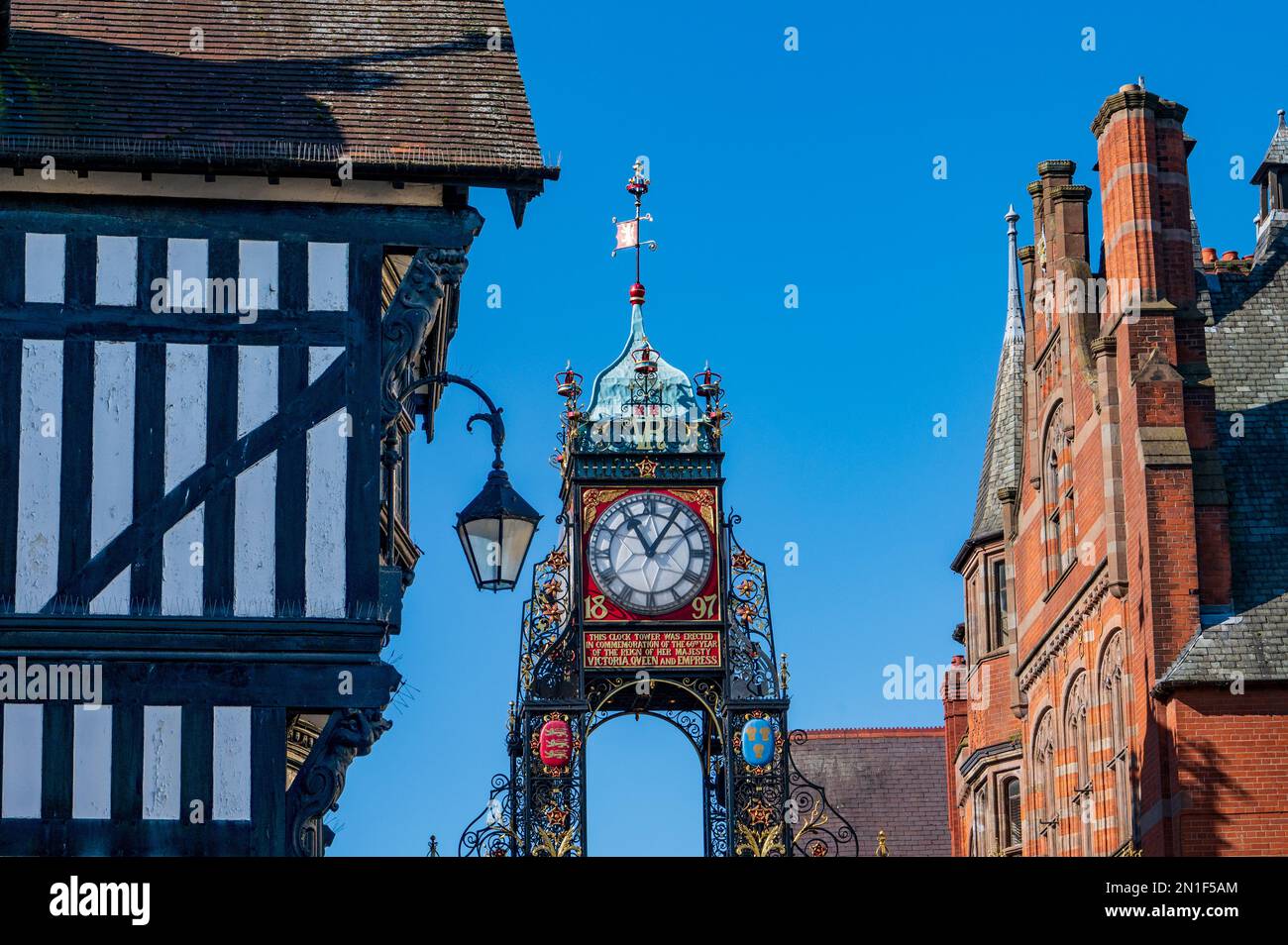 East Gate Clock and architecture, Chester, Cheshire, England, United ...