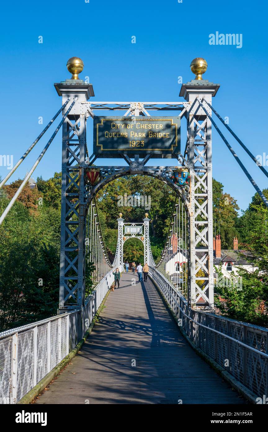 Queens Park suspension bridge, Chester, Cheshire, England, United ...
