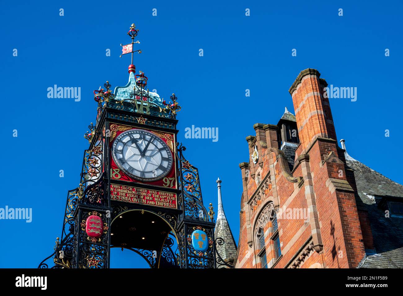 East Gate Clock and typical architecture, Chester, Cheshire, England ...