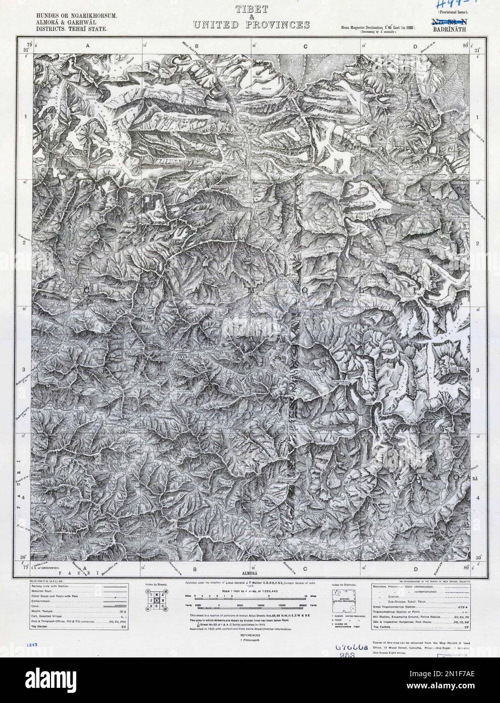 Survey of India map of Badrinath, 1882. (Nanda Devi middle right Stock ...