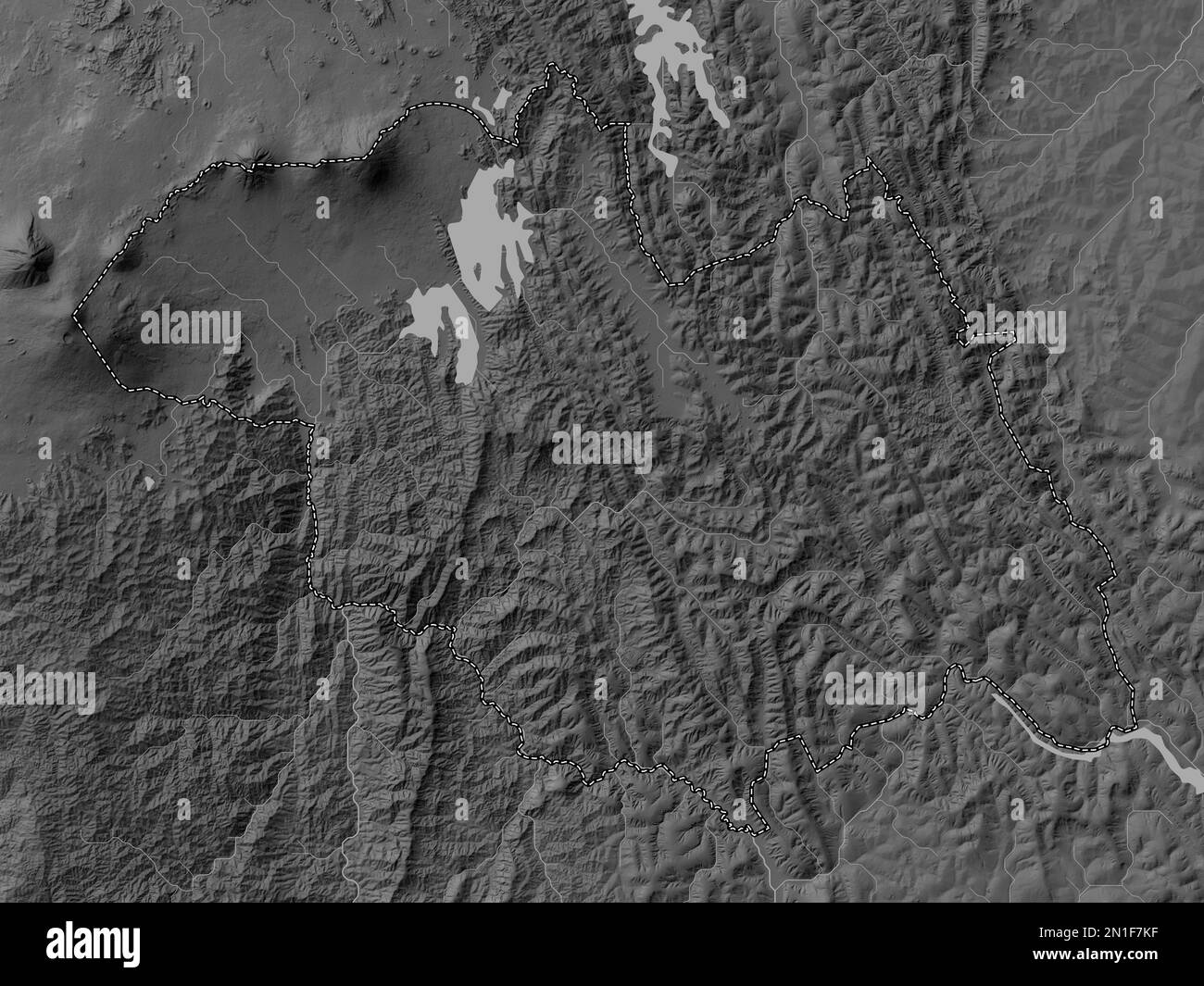 Amajyaruguru, province of Rwanda. Grayscale elevation map with lakes ...