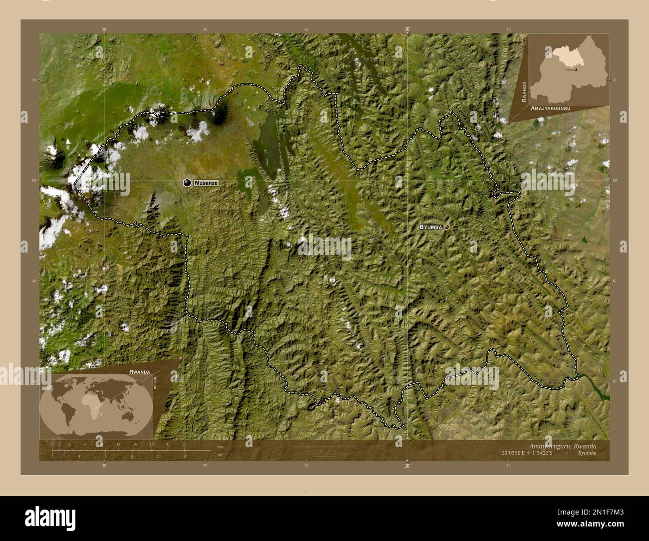 Amajyaruguru, province of Rwanda. Low resolution satellite map ...