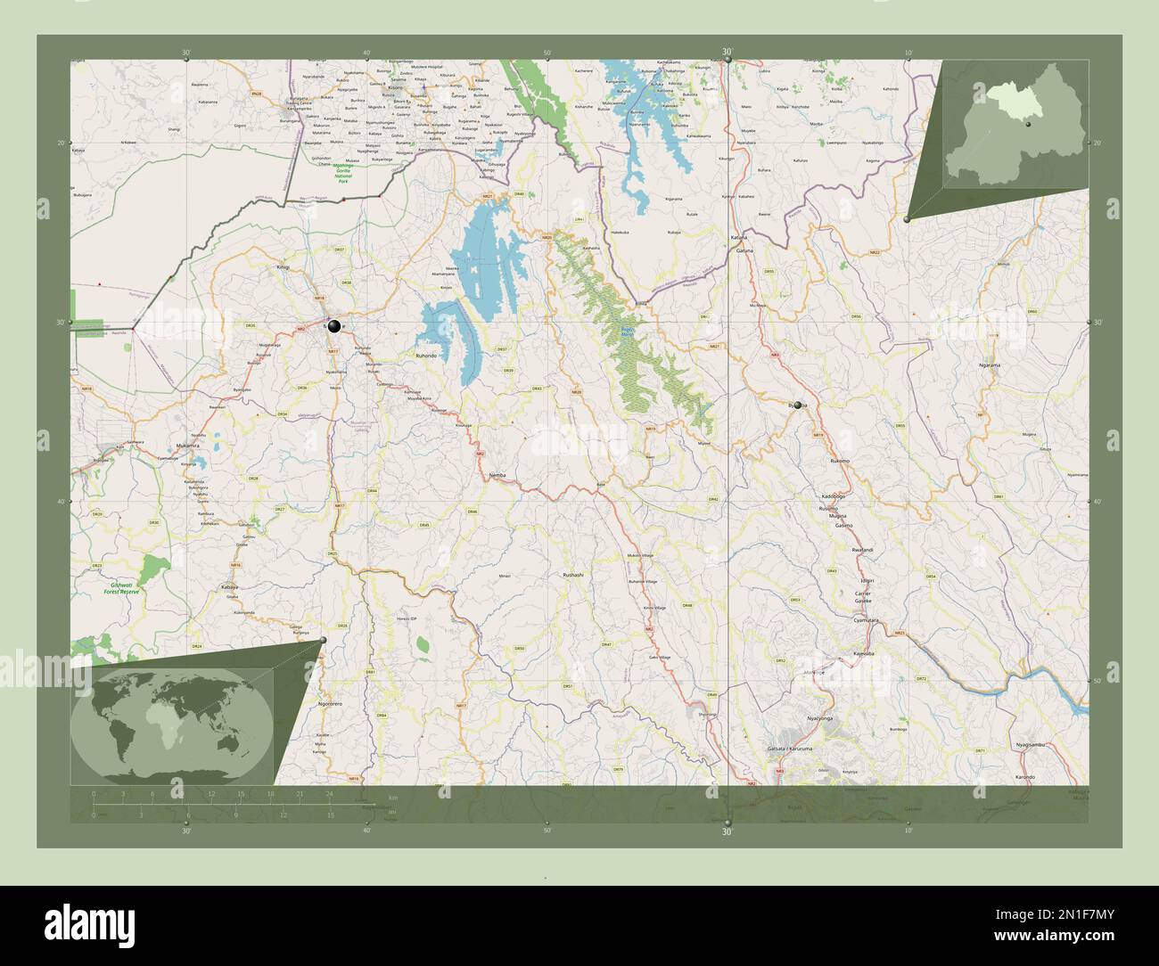 Amajyaruguru, province of Rwanda. Open Street Map. Locations of major ...