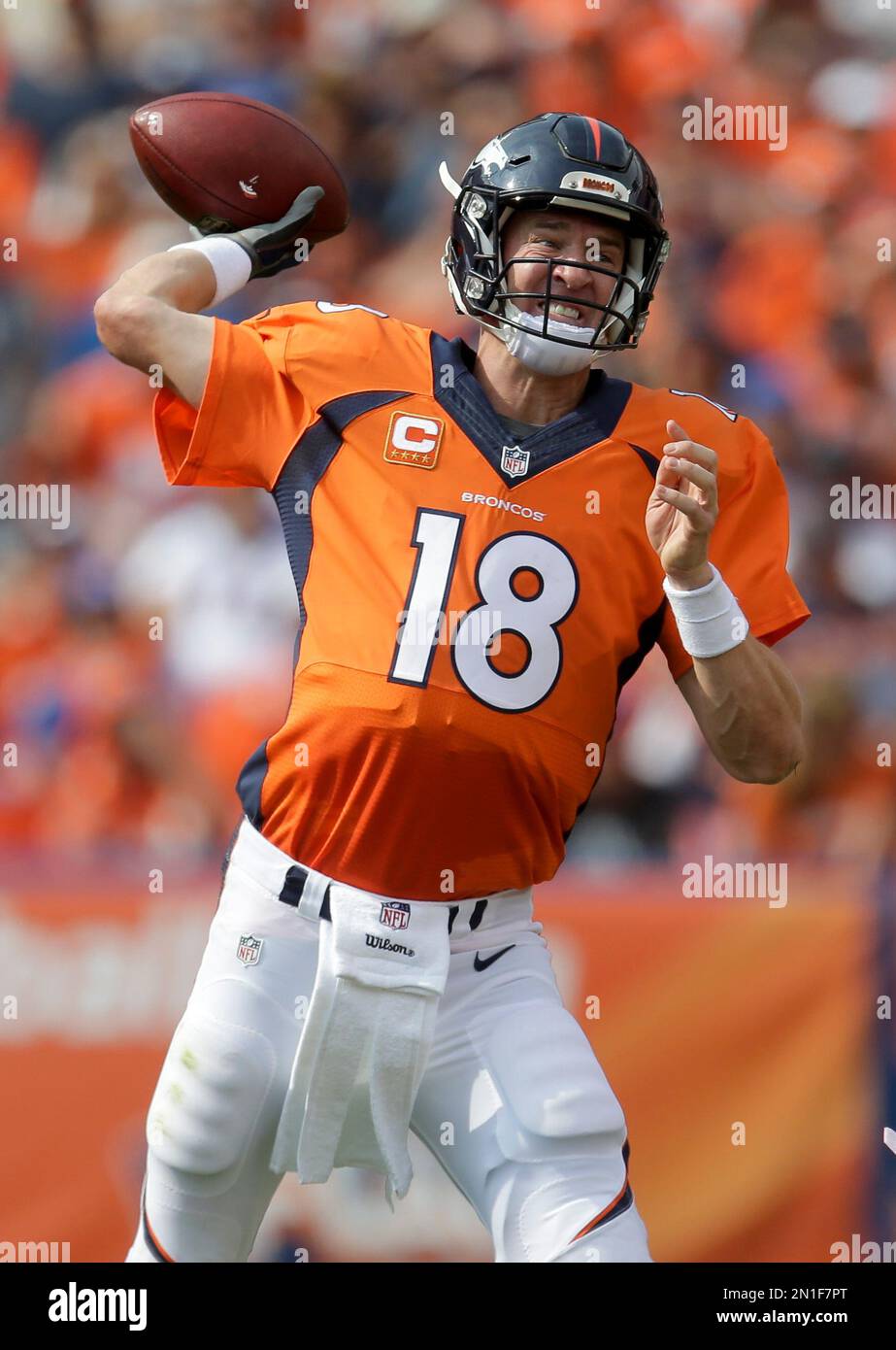 Denver Broncos quarterback Peyton Manning throws against the Baltimore ...