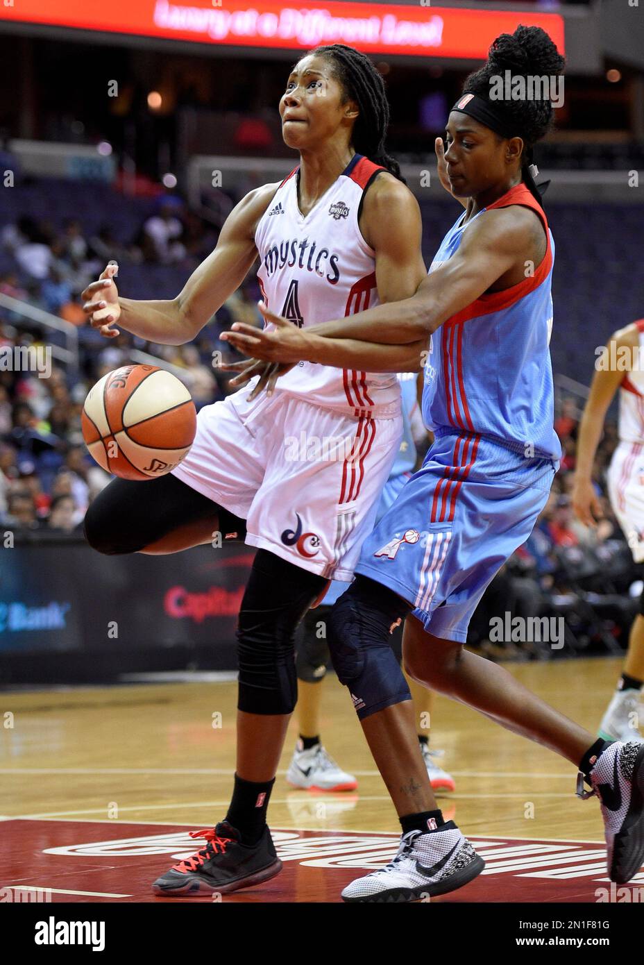 Washington Mystics guard Tayler Hill (4) gets fouled by Atlanta Dream ...