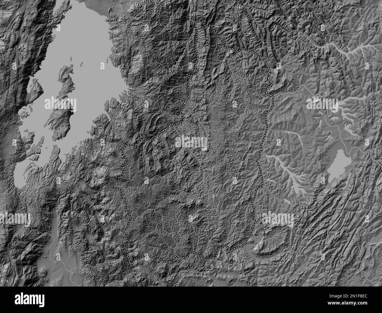 Amajyepfo, province of Rwanda. Bilevel elevation map with lakes and ...