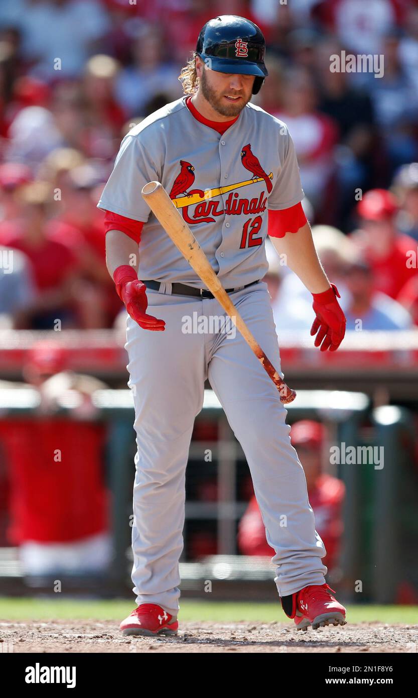 St. Louis Cardinals first baseman Mark Reynolds (12) flips his bat ...