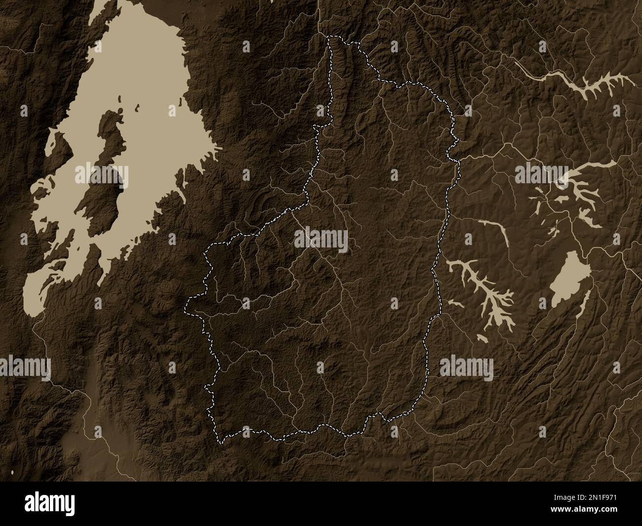 Amajyepfo, province of Rwanda. Elevation map colored in sepia tones ...