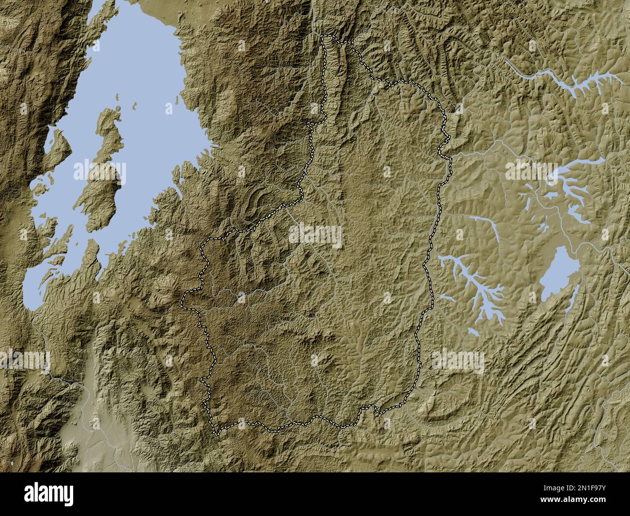 Amajyepfo, province of Rwanda. Elevation map colored in wiki style with lakes and rivers Stock ...