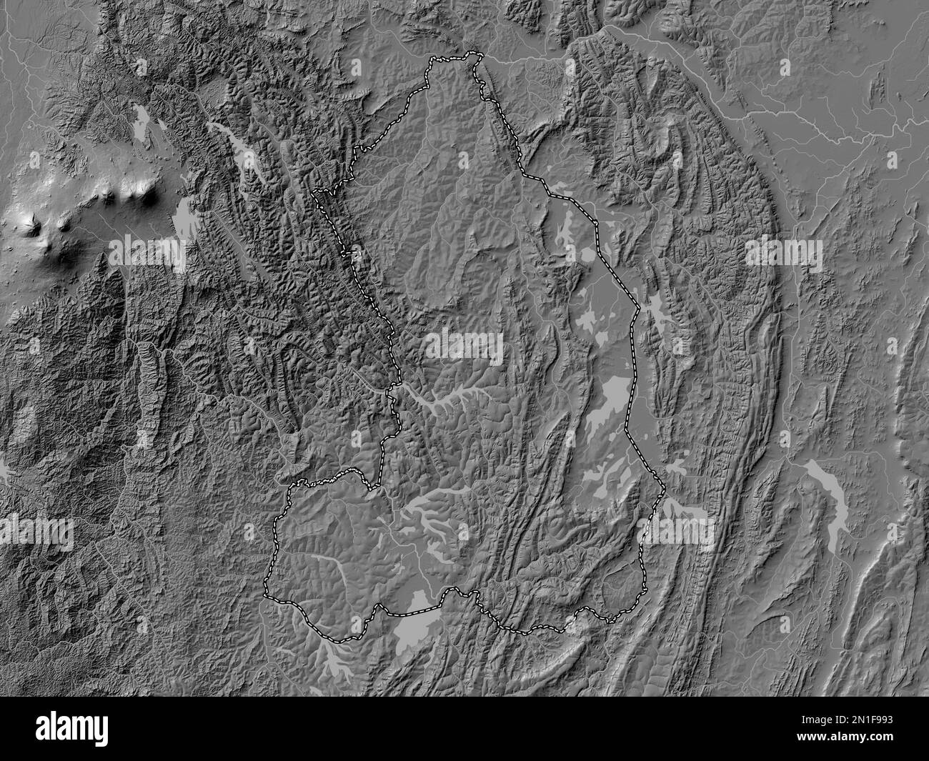 Iburasirazuba, province of Rwanda. Bilevel elevation map with lakes and ...