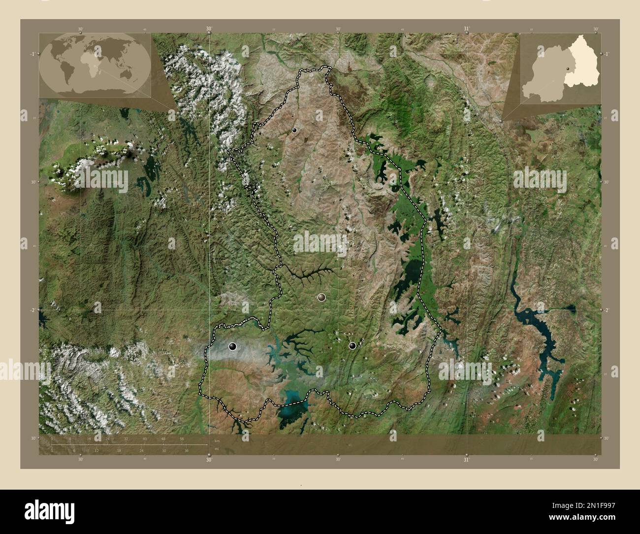 Iburasirazuba, province of Rwanda. High resolution satellite map ...