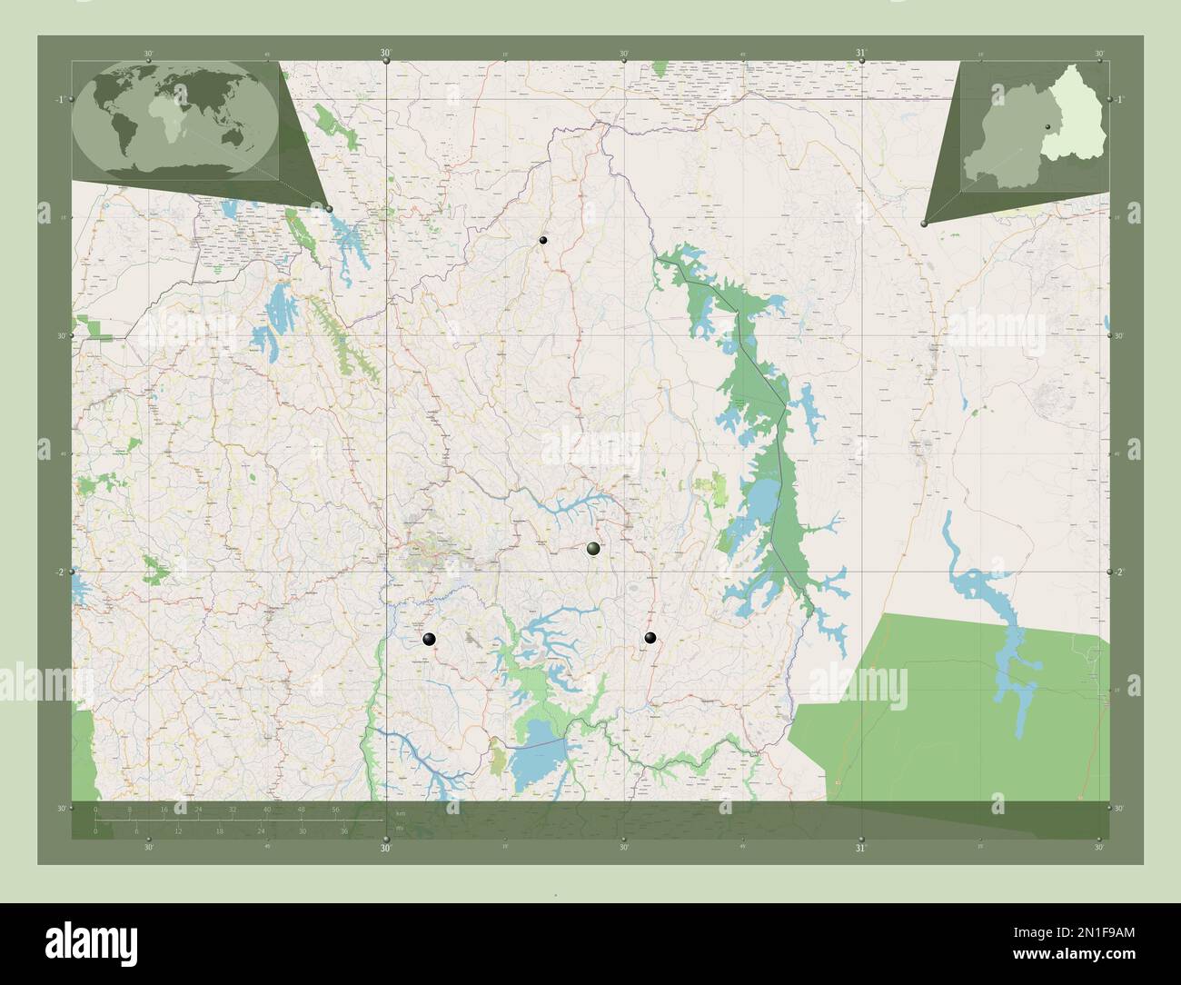 Iburasirazuba, province of Rwanda. Open Street Map. Locations of major ...