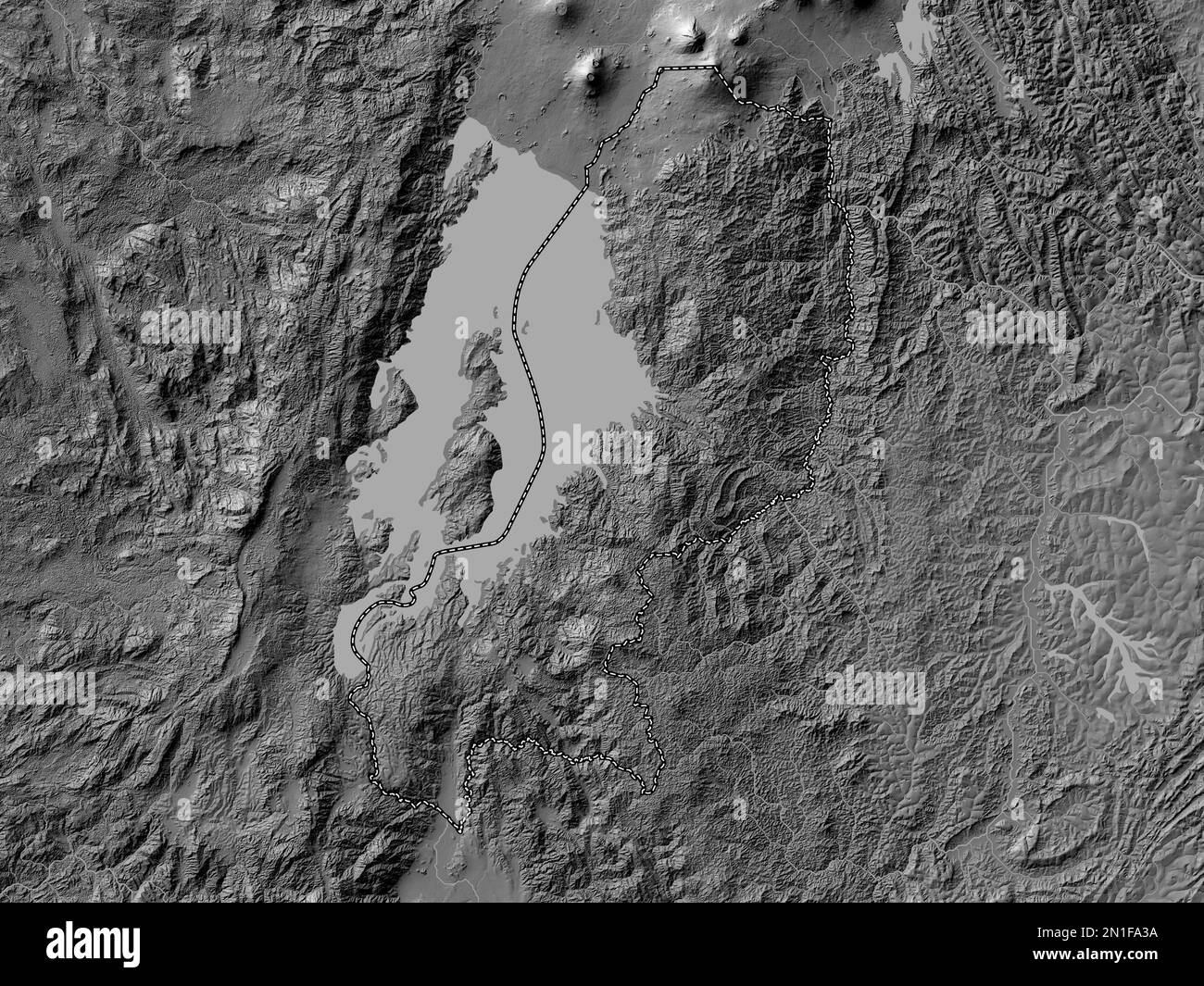 Iburengerazuba, province of Rwanda. Bilevel elevation map with lakes ...