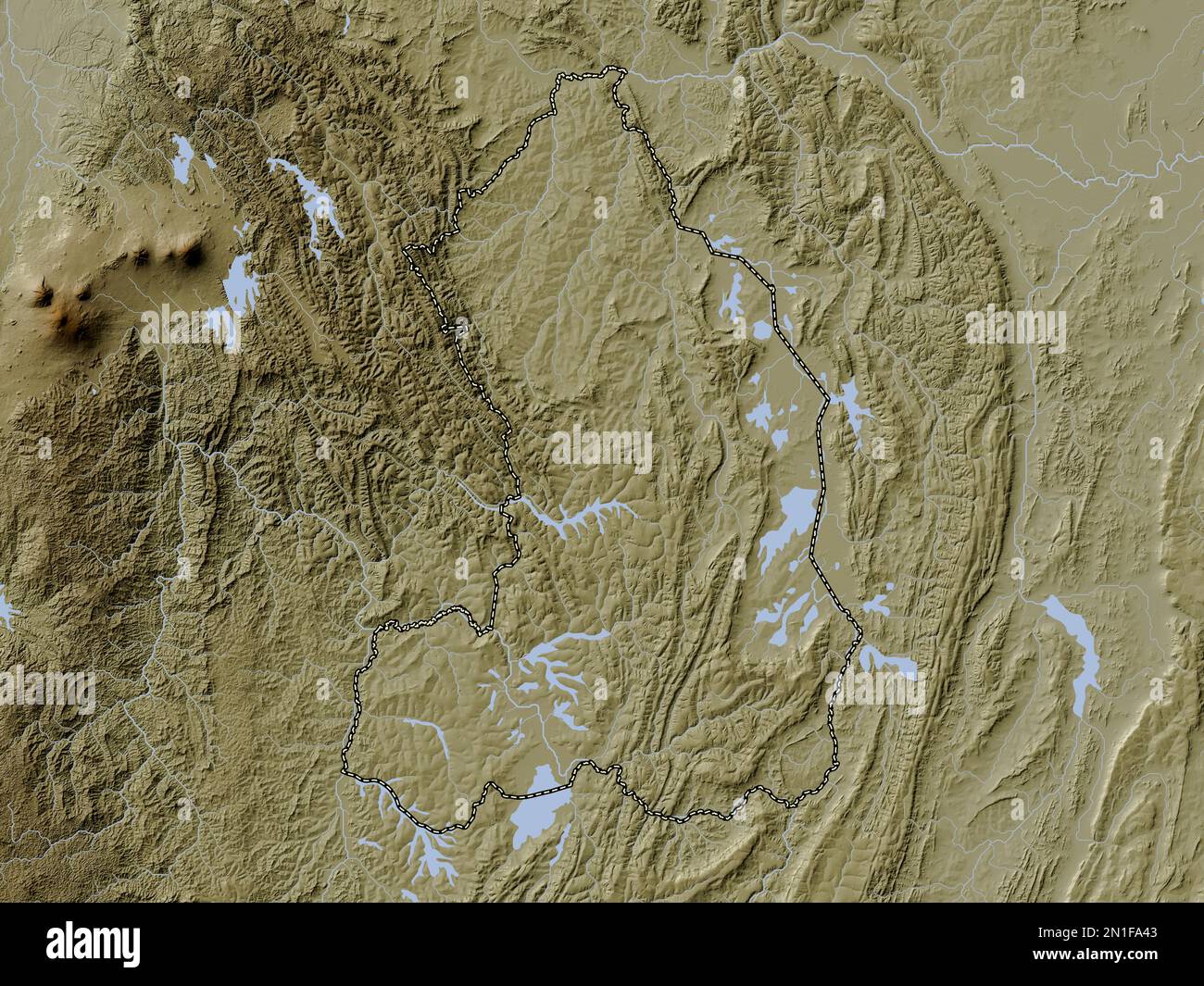 Iburasirazuba, province of Rwanda. Elevation map colored in wiki style with lakes and rivers ...