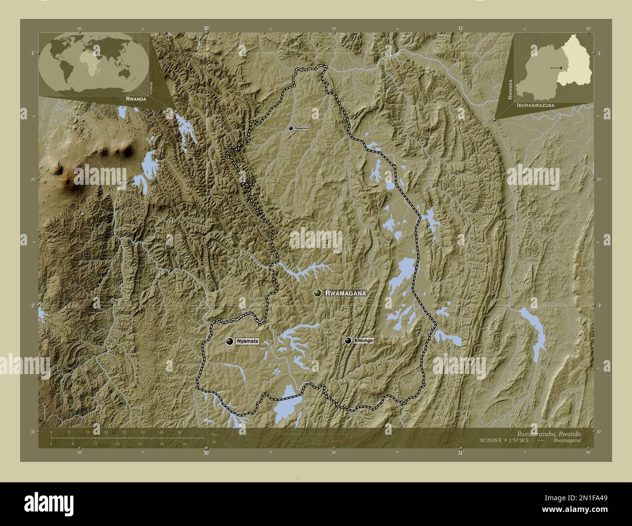 Iburasirazuba, province of Rwanda. Elevation map colored in wiki style ...