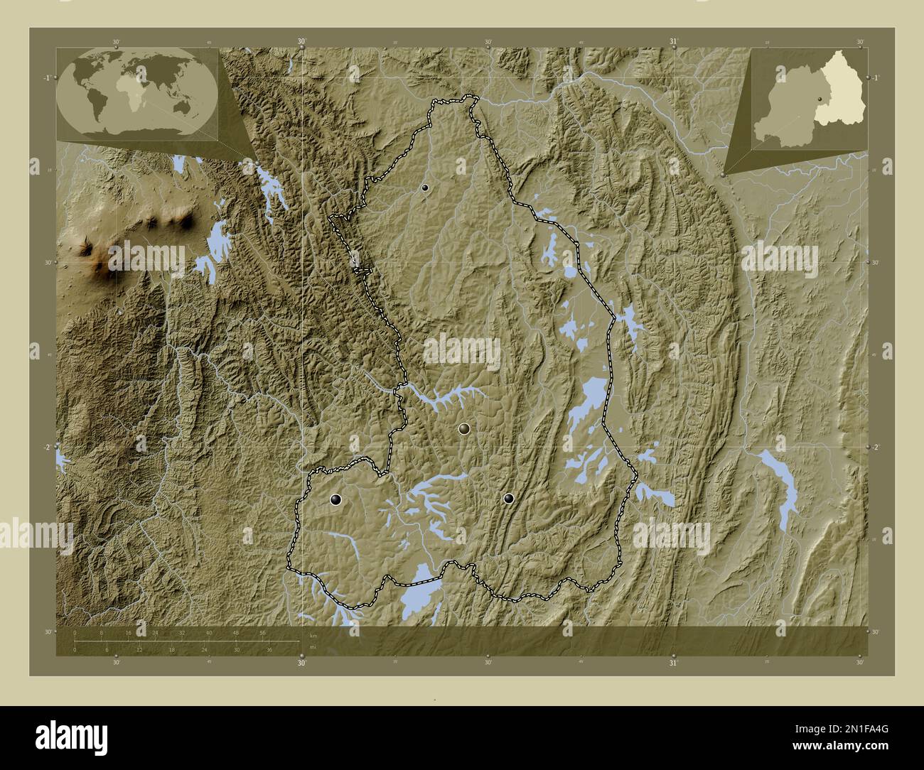 Iburasirazuba, province of Rwanda. Elevation map colored in wiki style ...