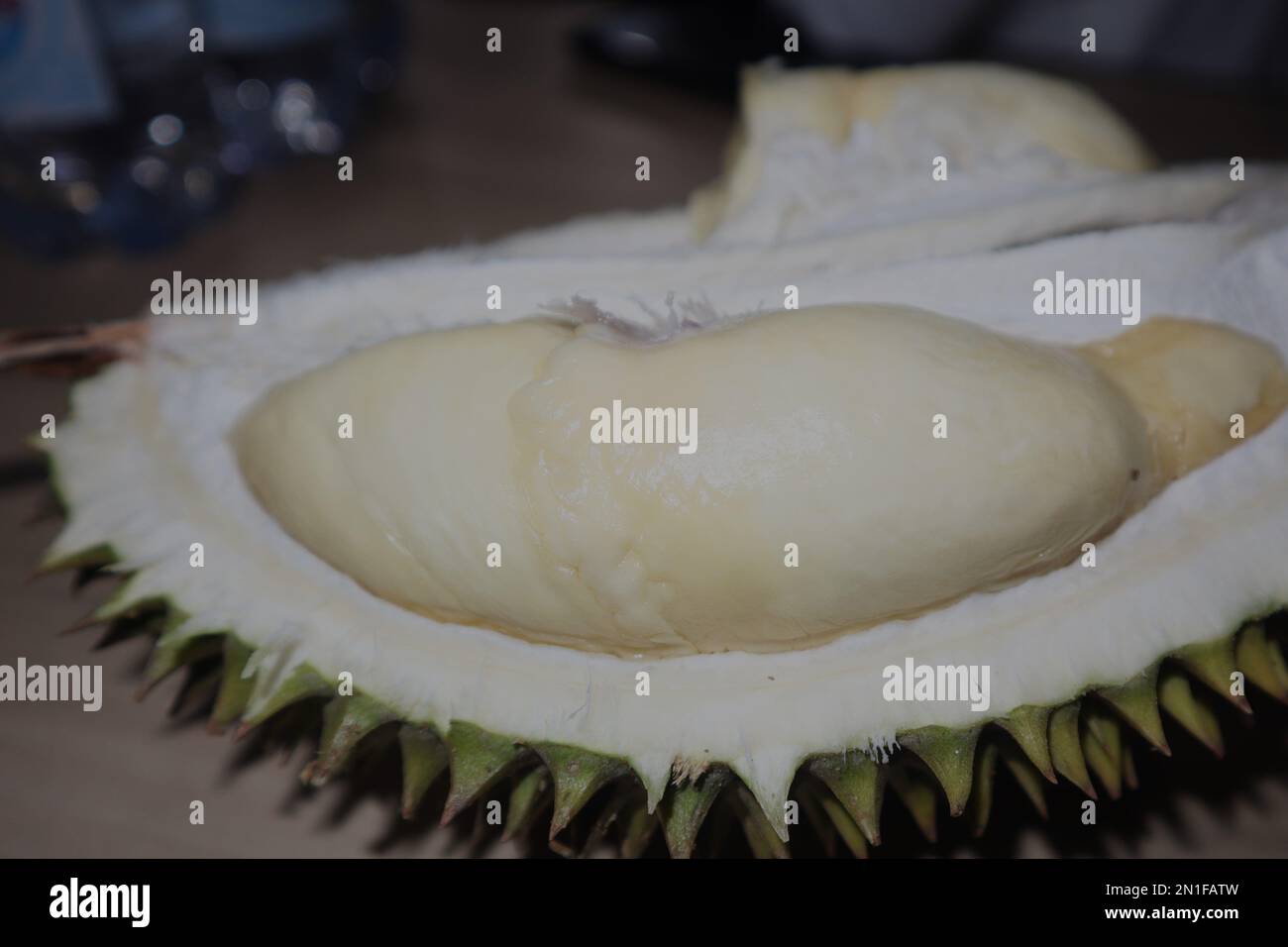 Top view of fresh yellow Durian fruit with blurred background Stock ...