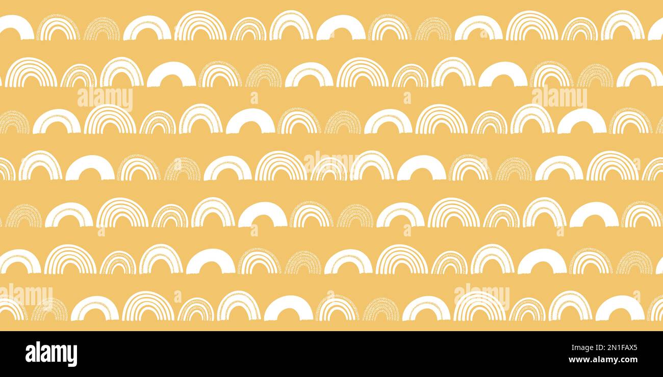 Abstract rainbows hand drawn seamless pattern. Uneven geometric shapes ...