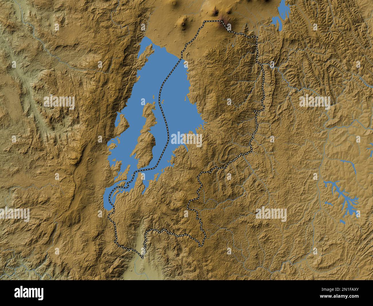 Iburengerazuba, province of Rwanda. Colored elevation map with lakes ...