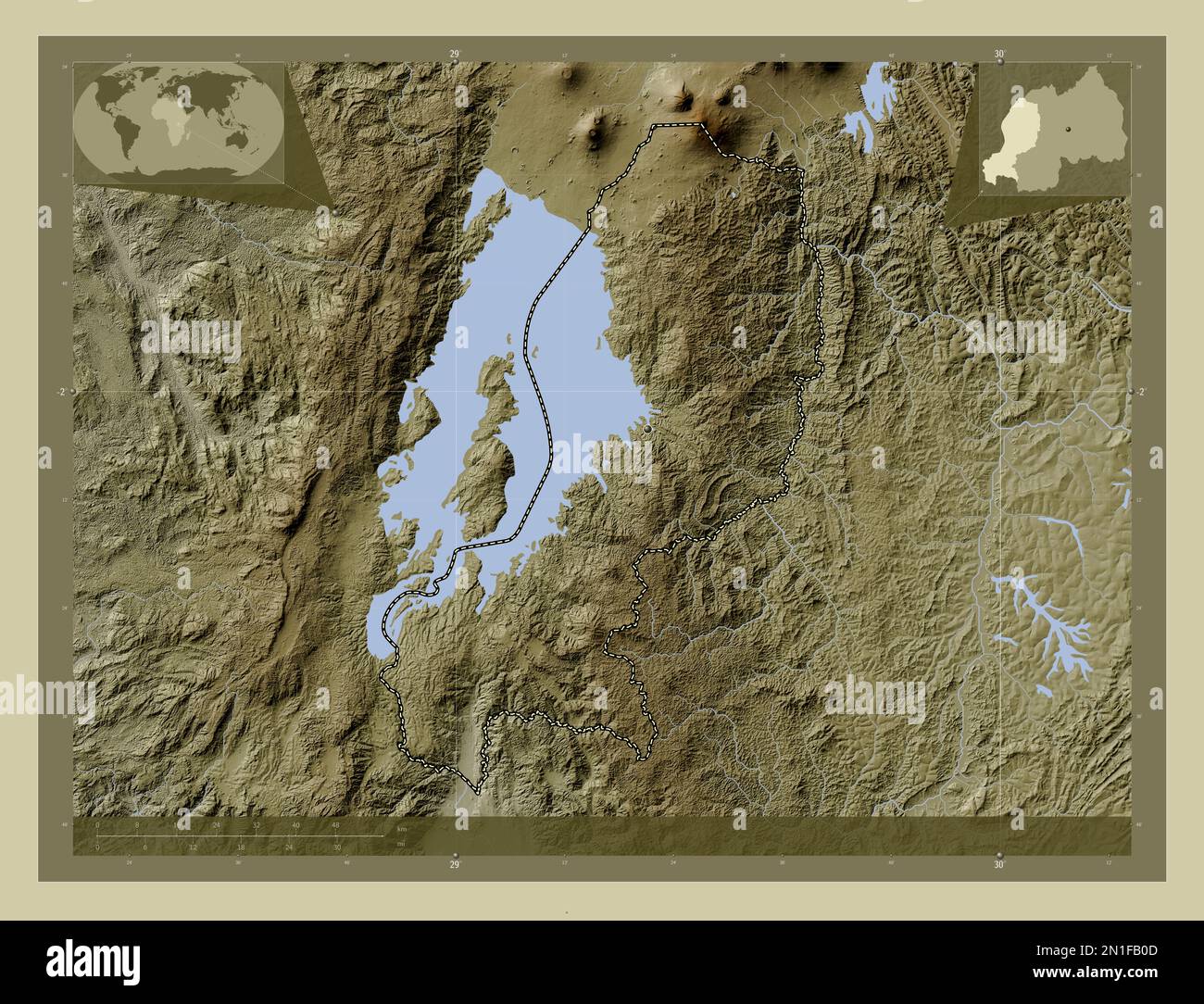 Iburengerazuba, province of Rwanda. Elevation map colored in wiki style ...