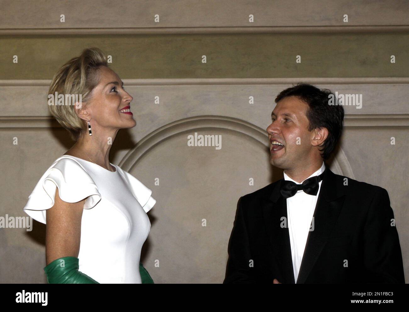 Actress Sharon Stone, left, shares a word with Florence Mayor Dario ...