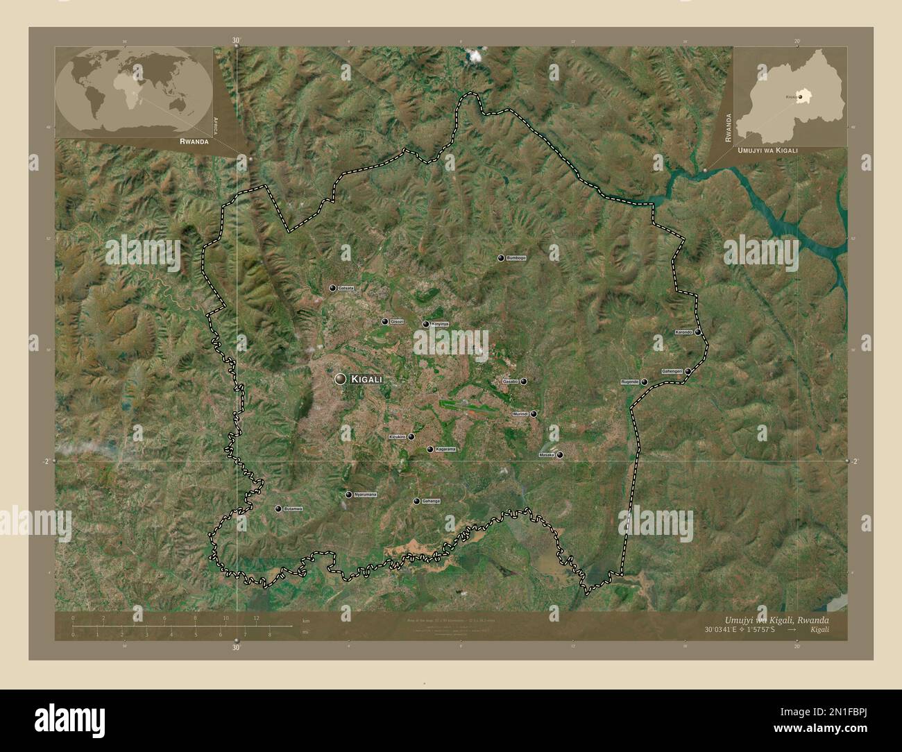 Umujyi wa Kigali, province of Rwanda. High resolution satellite map ...