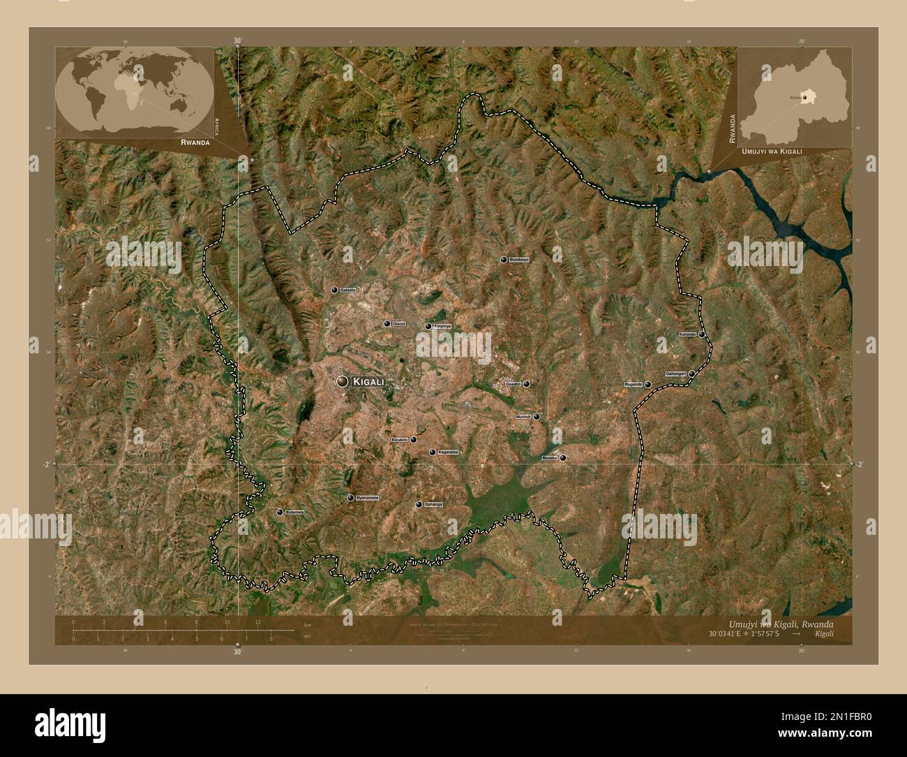 Umujyi wa Kigali, province of Rwanda. Low resolution satellite map ...