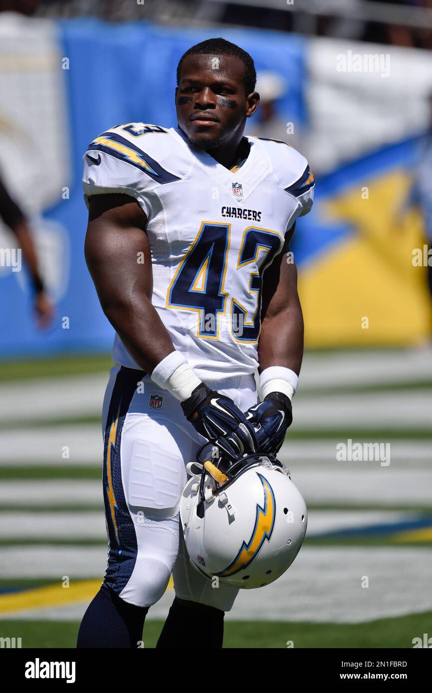 San Diego Chargers running back Branden Oliver looks on during warm ups ...