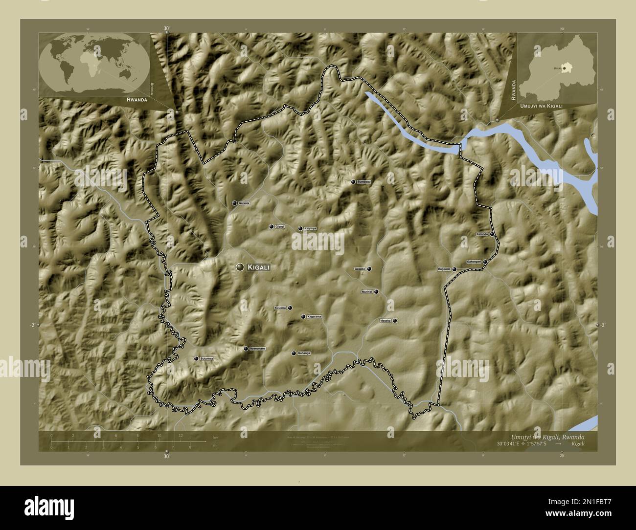 Umujyi wa Kigali, province of Rwanda. Elevation map colored in wiki ...