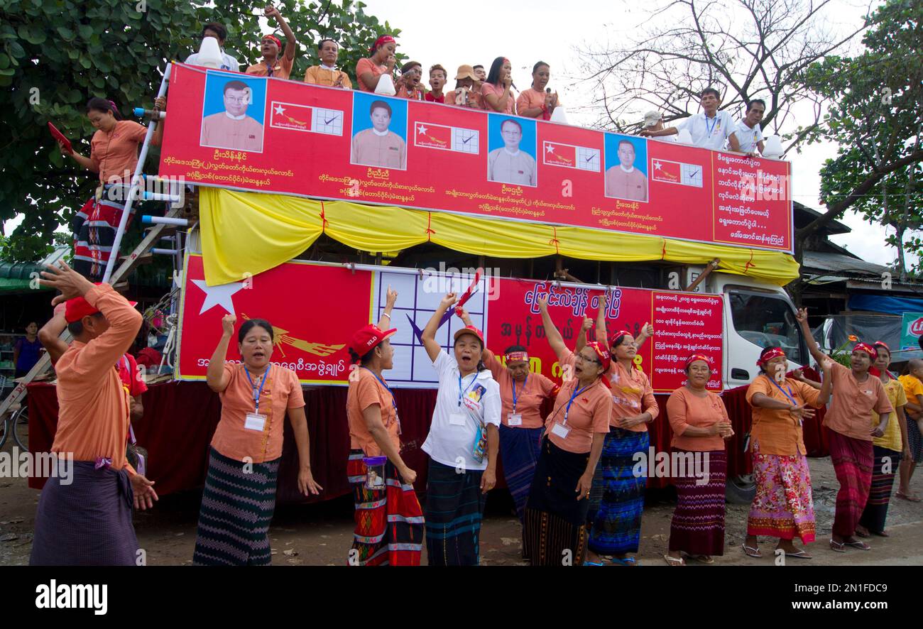 Members of Myanmar Opposition Leader Aung San Suu Kyi's National League ...
