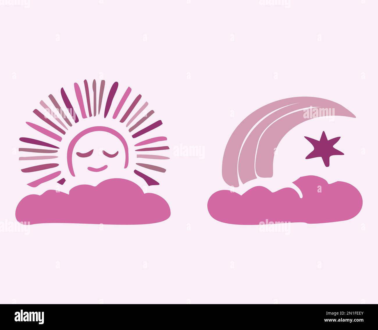Cute whimsical sun and moon set of vector motifs. Illustration of night ...