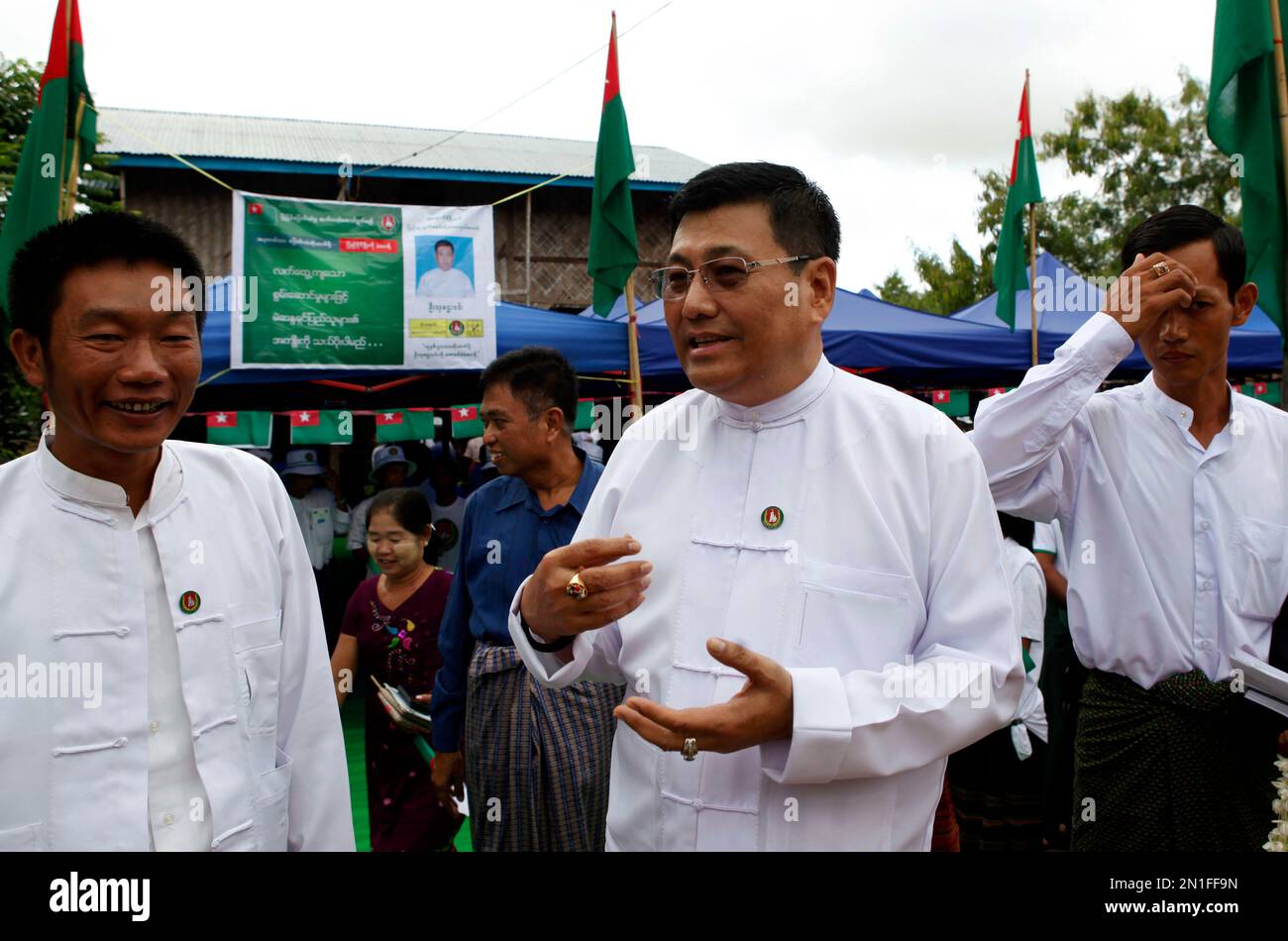 Retired Chief of the General Staff Gen. Hla Htay Win, center, a candidate of the military backed ...