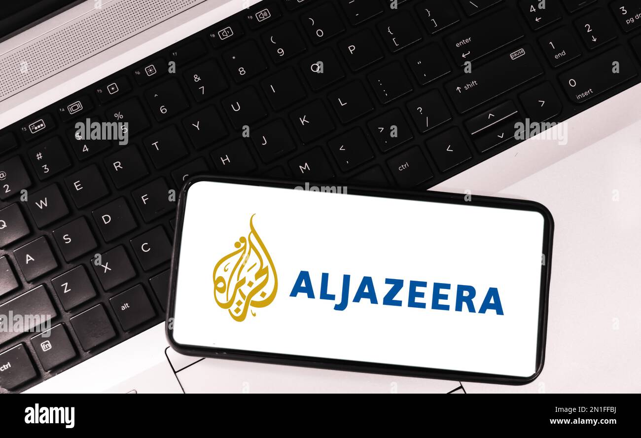 Aljazeera news media editorial background with mobile and laptop Stock ...