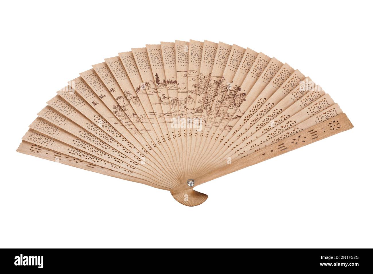 Wooden hand fan isolated on white background Stock Photo - Alamy