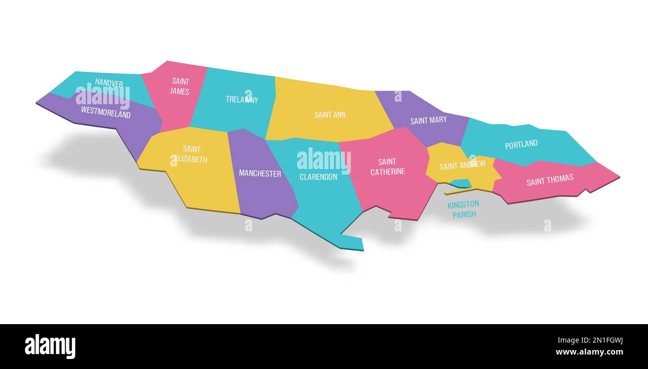 Jamaica political map of administrative divisions - parishes. 3D ...