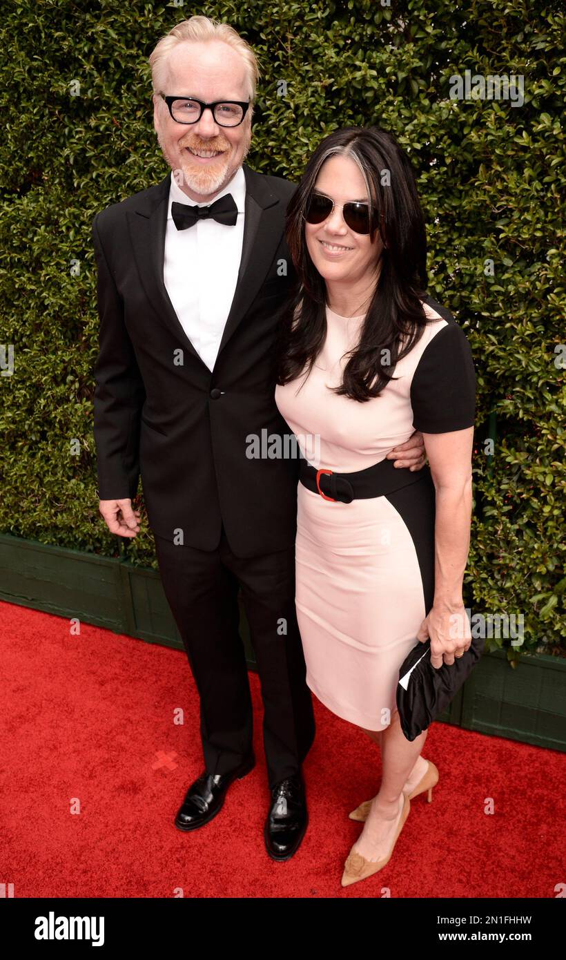 Adam Savage, left, and Julia Savage arrive at the Television Academy's ...