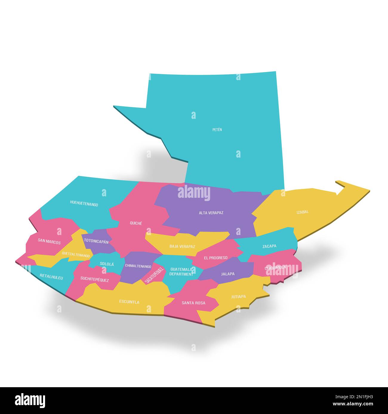 Guatemala political map of administrative divisions - departments. 3D ...
