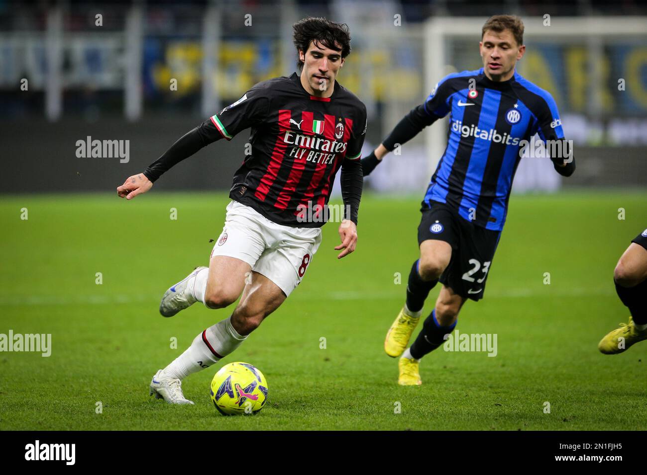 Sandro Tonali, Milan player, and Nicolo Barella, Intre player Stock ...