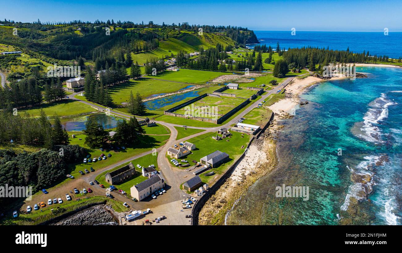 Aerial of Kingston and Arthur's Vale Historic Area, UNESCO World Heritage Site, Norfolk Island ...
